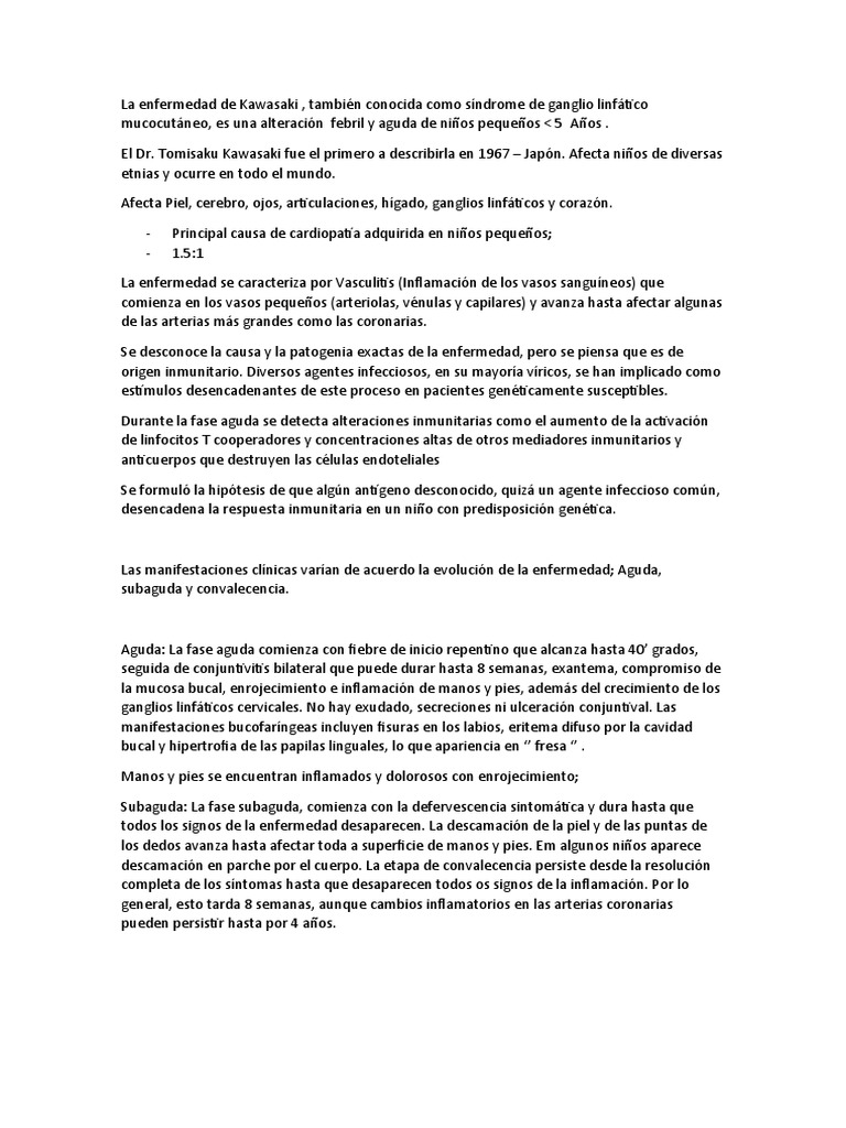 La Enfermedad De Kawasaki Pdf Enfermedades Y Trastornos Medicina