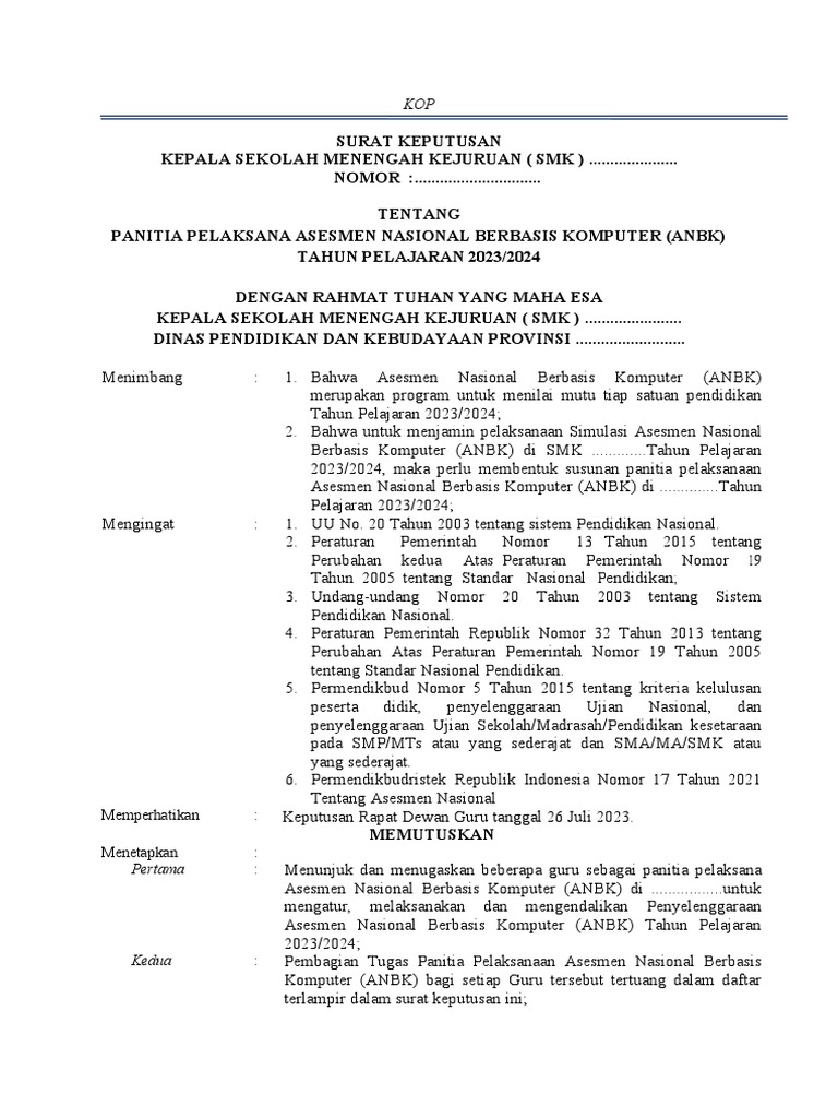 Contoh SK Anbk 2023 | PDF