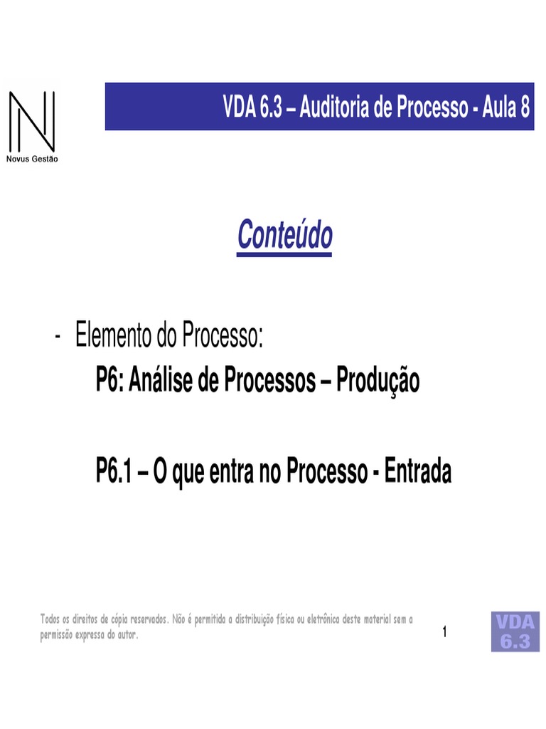 VDA 6.3 - Aula 8 - P6.1 - Entradas | PDF