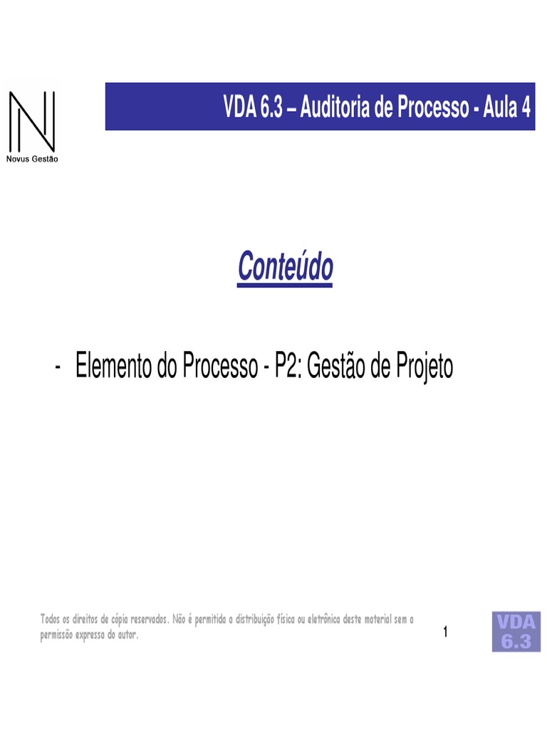 VDA 6.3 - Aula 4 - P2 - Gestão de Projeto | PDF | Qualidade (negócios) | Agendamento (informática)