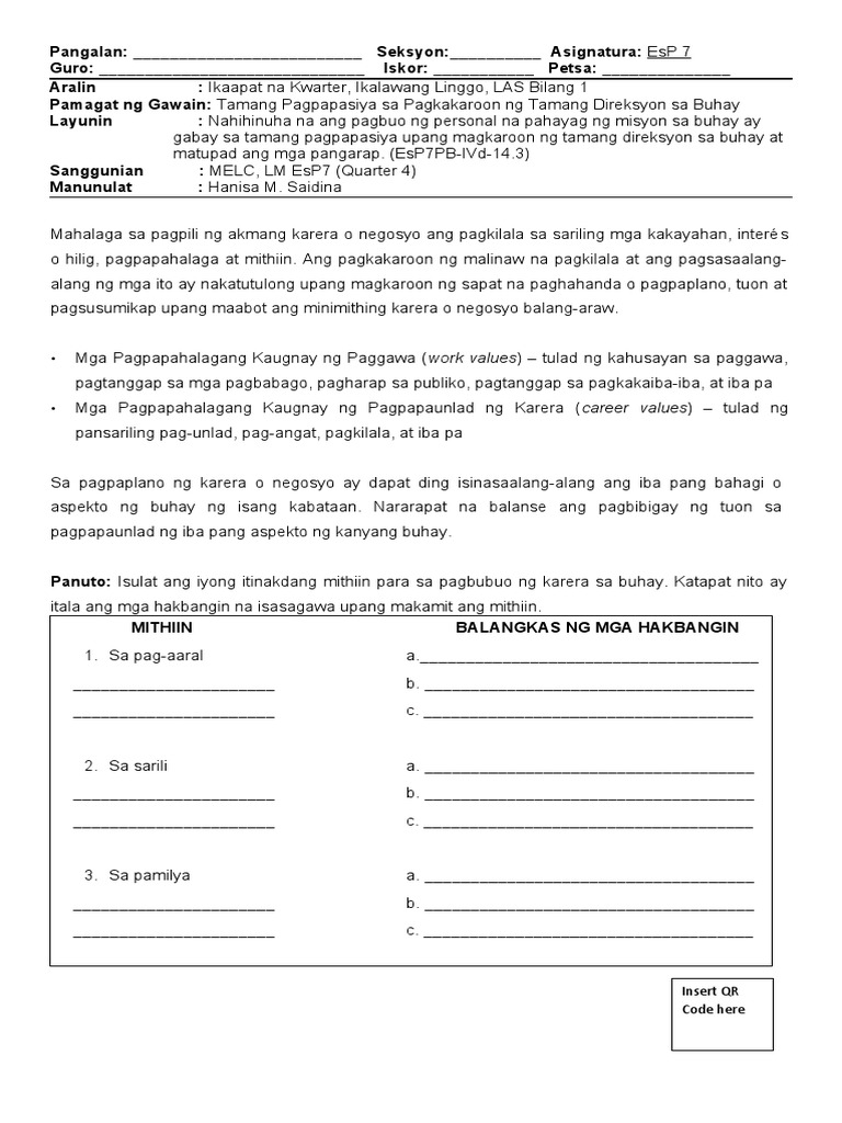 EsP7 Q4 W2 LAS1 | PDF