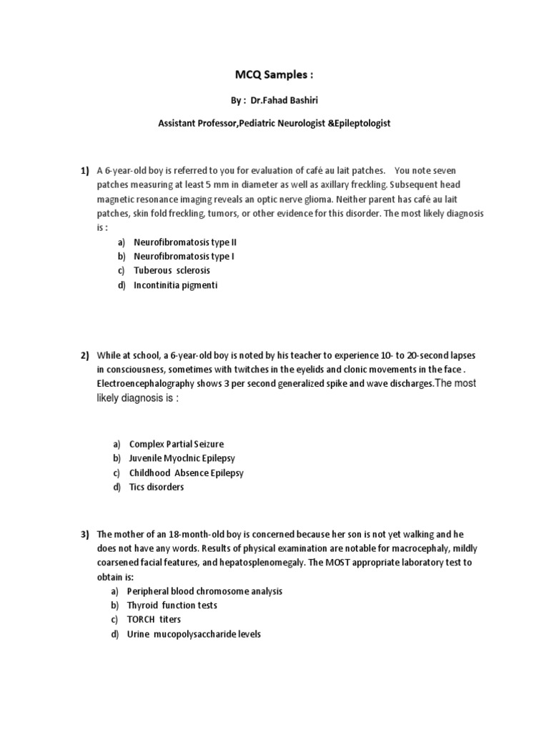 MCQ Samples - Docx Pedia 473 | PDF | Electroencephalography | Epilepsy