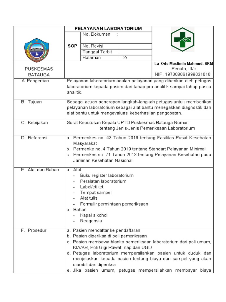 Sop Pelayanan Laboratorium | PDF | Teknologi & Rekayasa