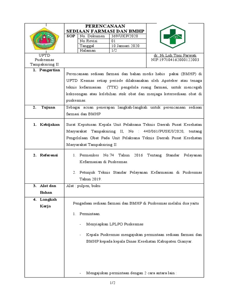 TPS II 8.2.1.1. SOP Perencanaan Obat Di UPTD Kesmas TPS II | PDF