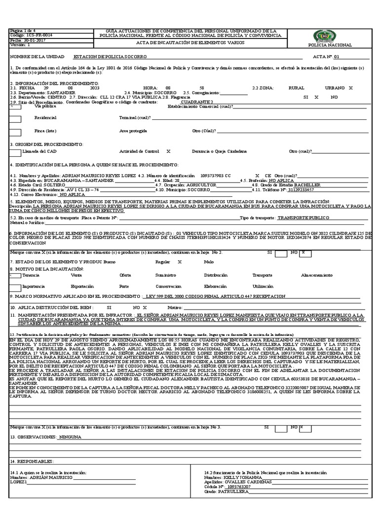 Acta de Incautación de Elementos Varios 1801 - 230829 - 145339 | PDF | Transporte | Servicios de ...