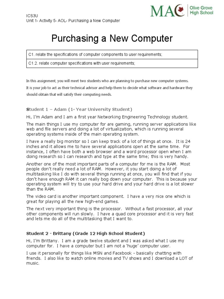 Purchasing A New Computer | PDF | Software | Operating System