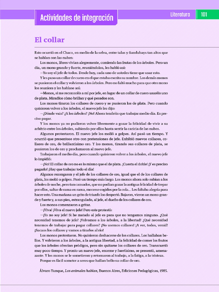 El Collar - Álvaro Yunque - Nueva Fábula | PDF