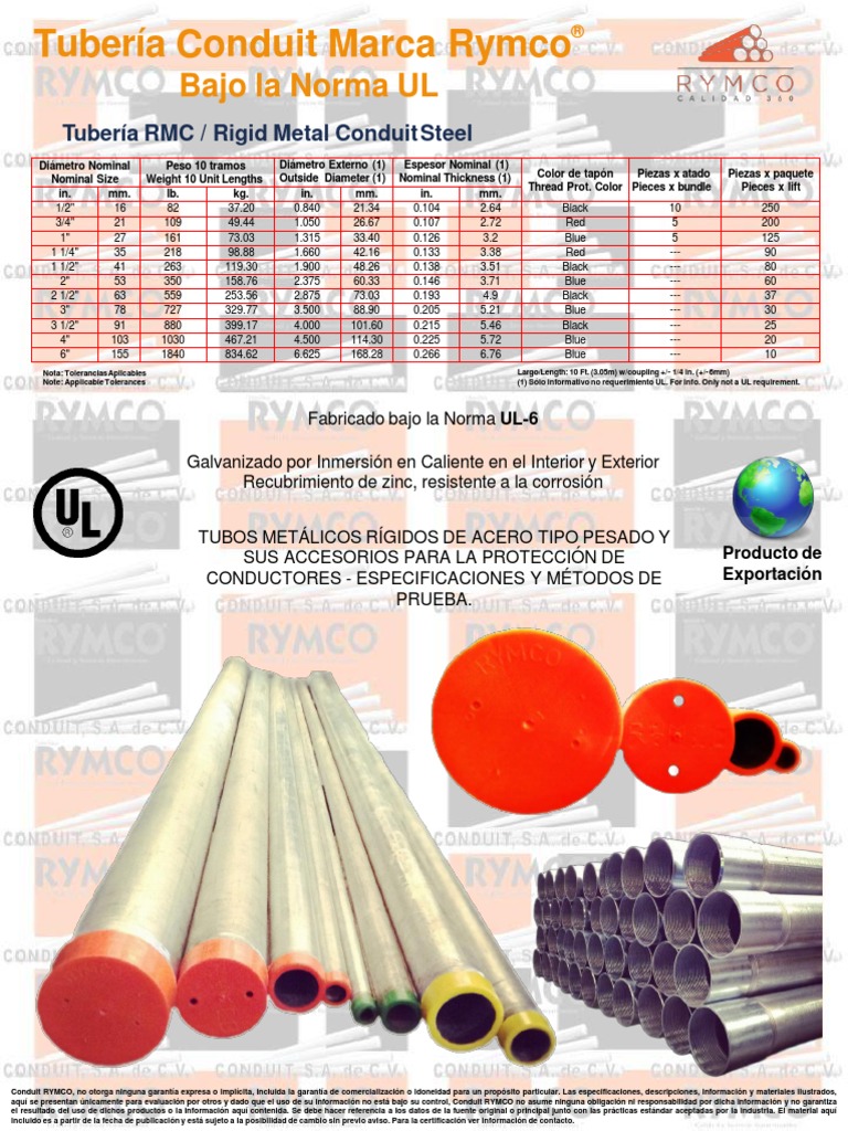Tubería Conduit Marca Rymco: Bajo La Norma UL | PDF | Procesos de ...