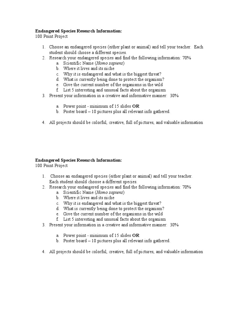 Endangered Species Research Project Rubric | PDF | Science & Mathematics