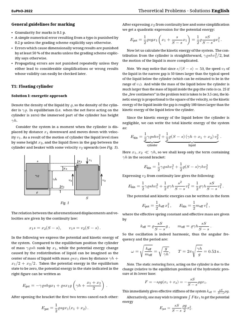EuPhO 2022 Solutions: Theoretical Problems | PDF