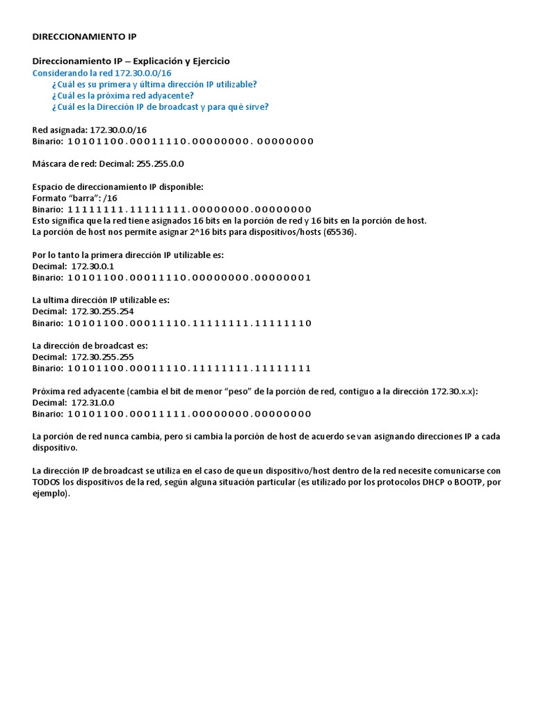 Unidad 1-Direccionamiento IP - Explicacion y Ejercicio | PDF