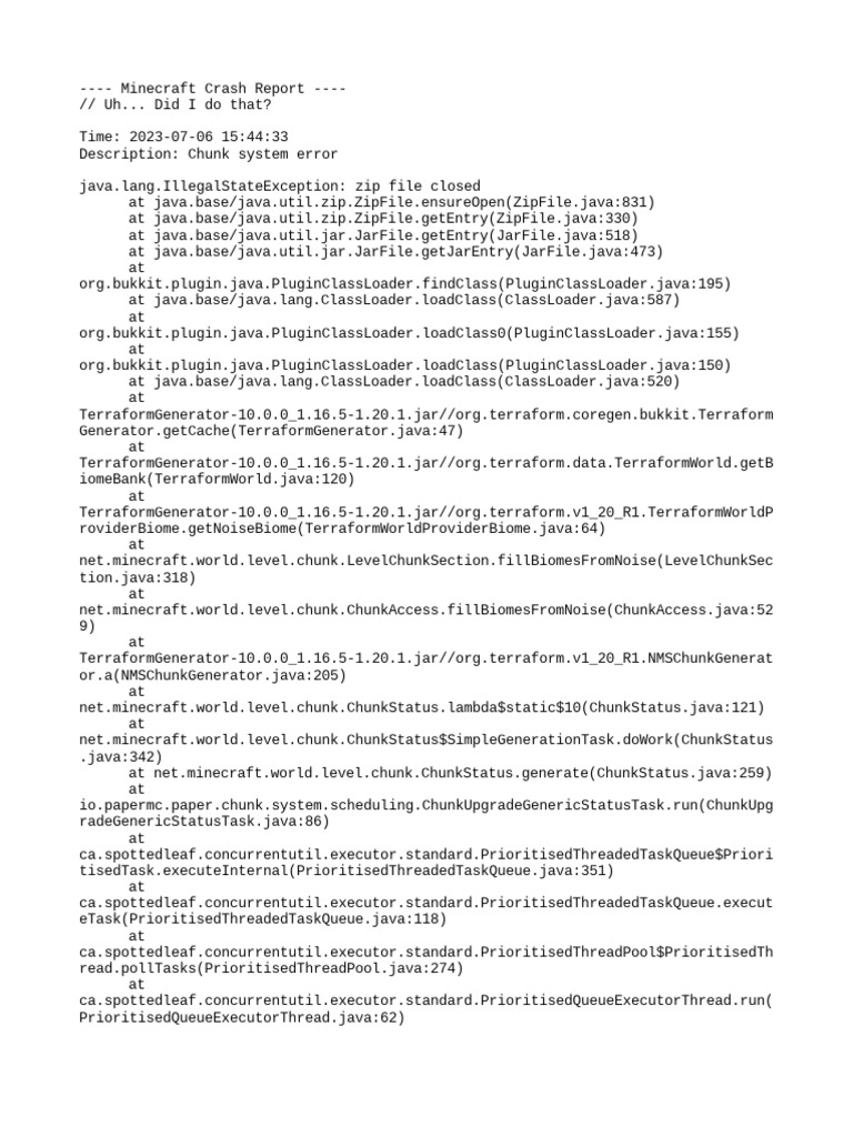 Minecraft Chunk System Crash Report | PDF | Central Processing Unit ...
