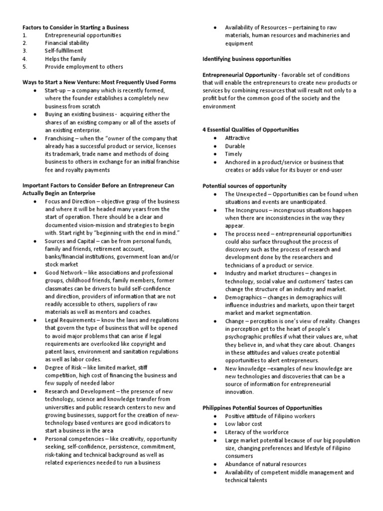 Factors To Consider in Starting A Business | PDF | Entrepreneurship ...