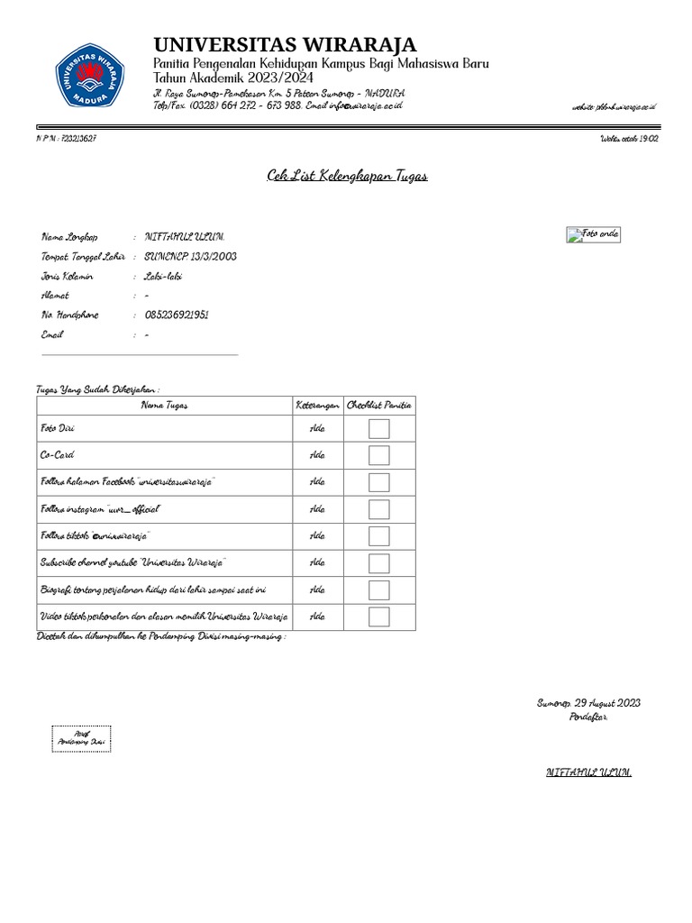 Cetak Kelengkapan Penugasan - PKKMB 2023 | PDF