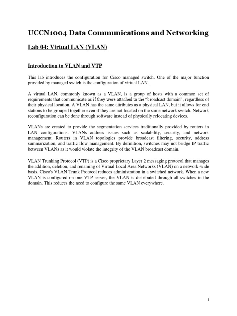 UCCN1004 - Lab 04 - VLAN | PDF | Computer Network | Computing