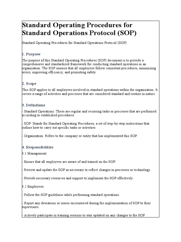Standard Operating Procedures For Standard Operations Protocol | PDF ...