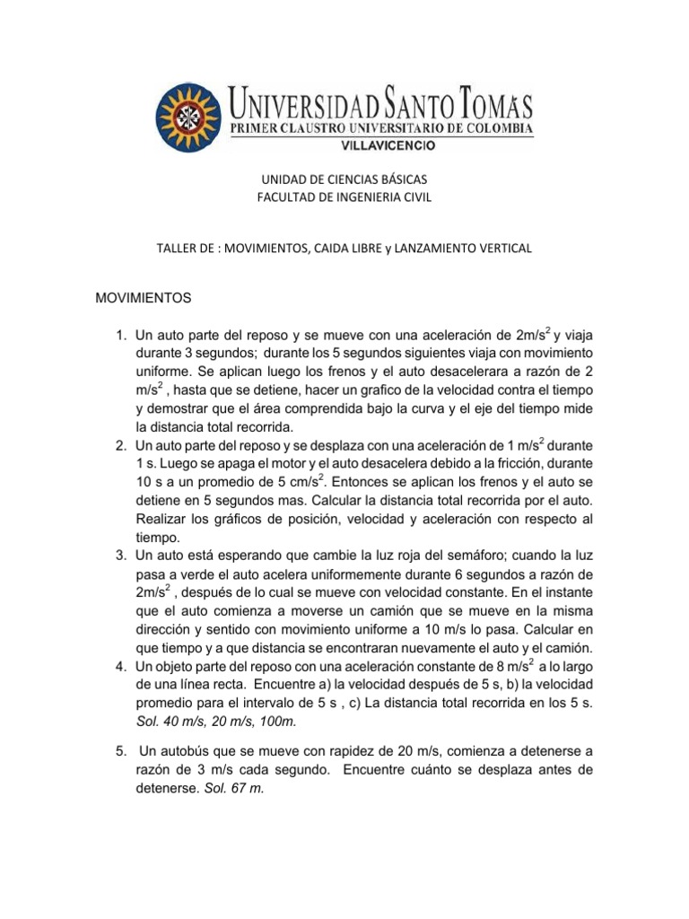 Taller Movimientos, Caida y Parabólico | PDF | Velocidad | Aceleración