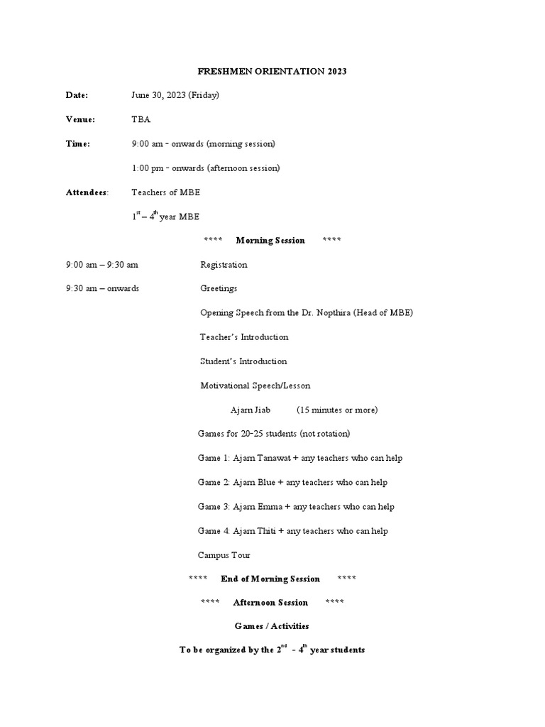 Freshmen Orientation | PDF