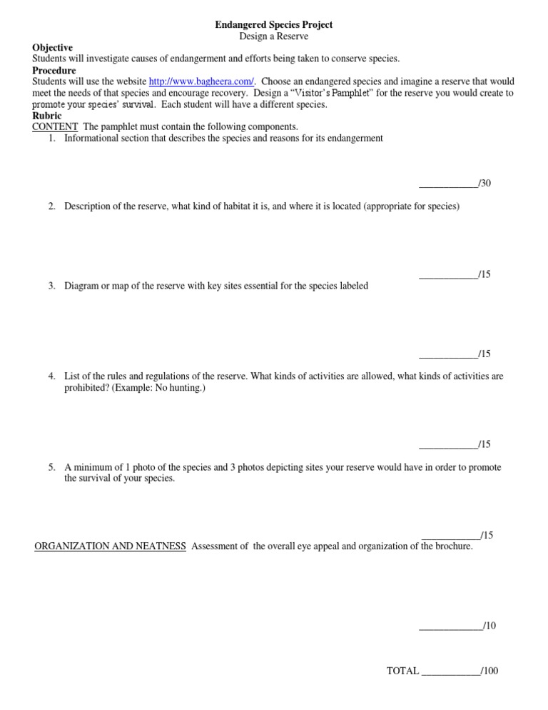 Endangered Species Reserve Project | PDF