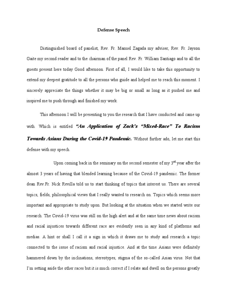 Defense Speech PDF Race Human Categorization Racism
