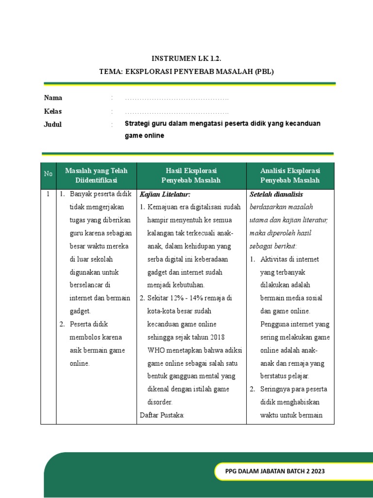Contoh - Eksplorasi Penyebab Masalah - Kajian Literatur Dan Wawancara - (MODUL PEDAGOGI 2 - PBL ...