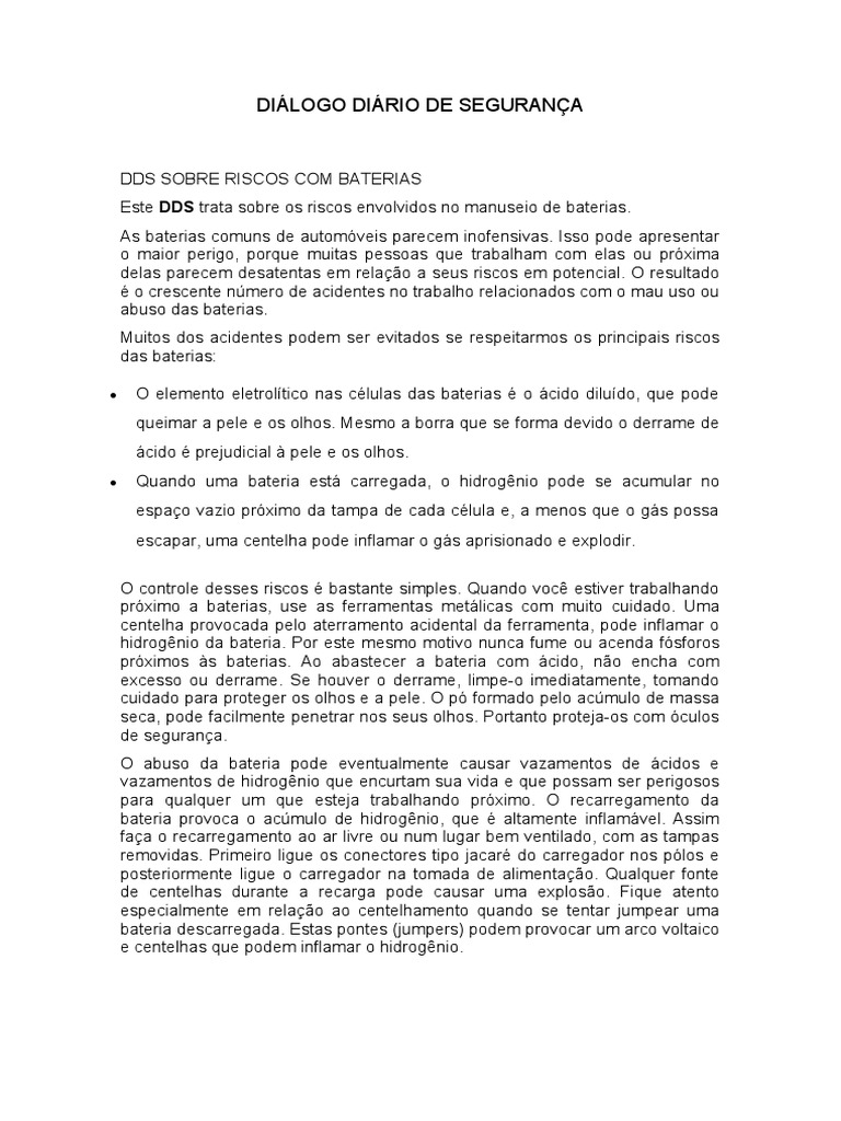 Dds Sobre Riscos Com Baterias | PDF | Hidrogênio | AVC