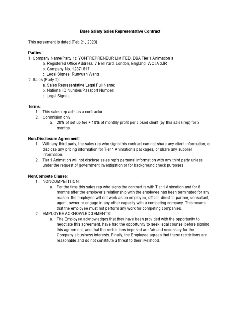 Commission-Only Sales Rep Contract | PDF