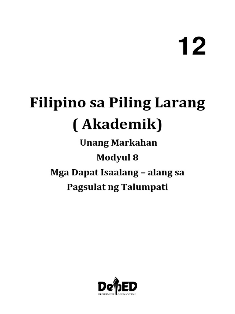 LINGGO 8 - Modyul 8 - UNANG MARKAHAN - MODYUL SA PILING LARANG - Edited - V2021 | PDF