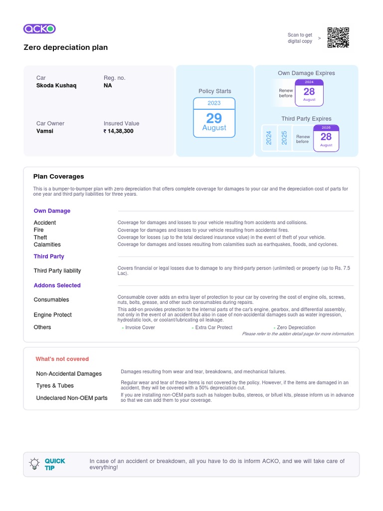Acko Zero Depreciation Car Insurance | PDF | Insurance | Vehicle Insurance