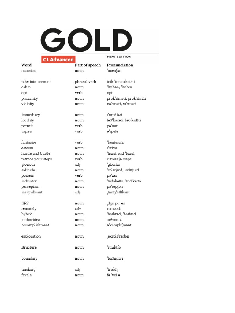 Gold - C1 - Advanced - Wordlist | PDF