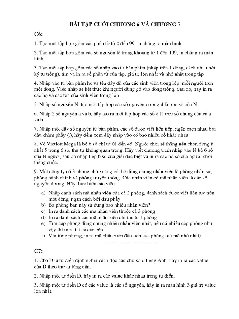 BÀI TẬP C6 - C7 | PDF