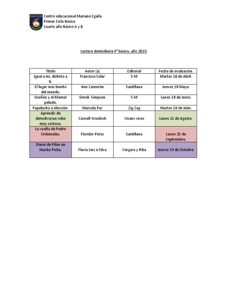 4° básico - lectura complementaria | PDF