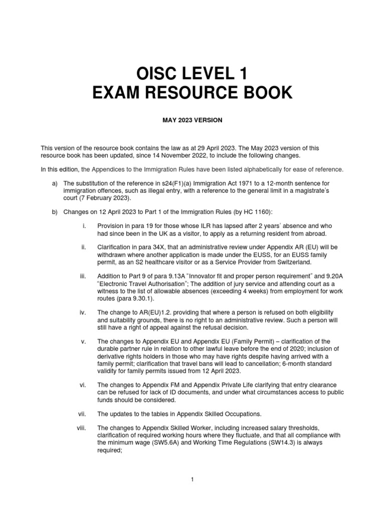 Oisc Exam Booklet l1 Final | PDF | Asylum Seeker | Naturalization