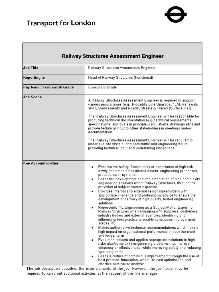 Appendix 1a - Civil Engineer Railway Structures Assessment Job ... Appendix 1a - Civil Engineer Railway Structures Assessment Job ...