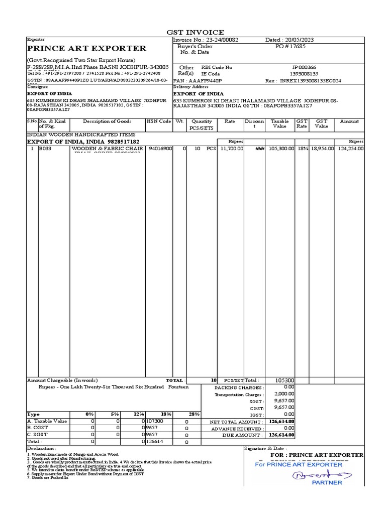 EXPORT OF INDIA - Inv #23-2400082 | PDF