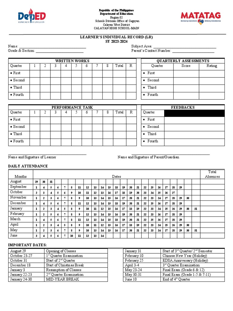 Learners' Individual Record | PDF | Academic Term | Schools