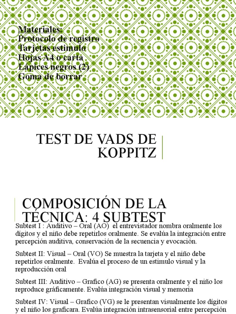 Test VADS de Koppitz: Protocolo y Subtests | PDF | Ciencia cognitiva