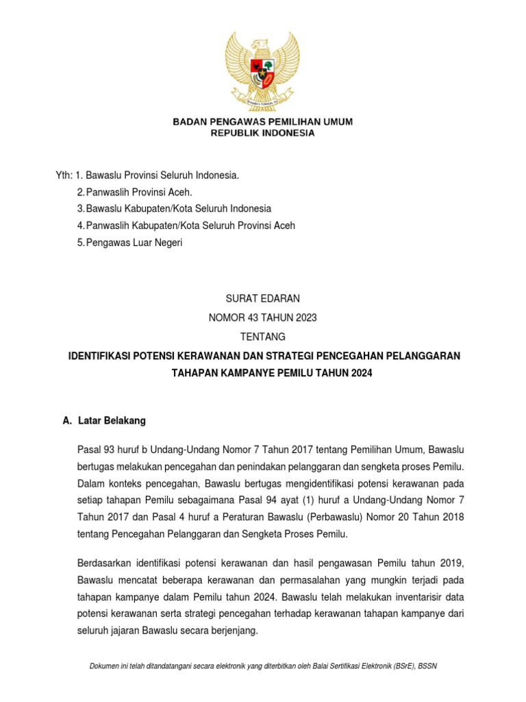 SE 43 Tahun 2023 - Tahapan Kampanye | PDF