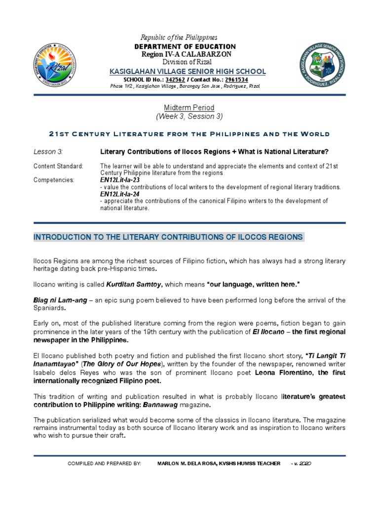 21stCLPW - Lesson 3 - Introduction To The Literary Contributions of ...