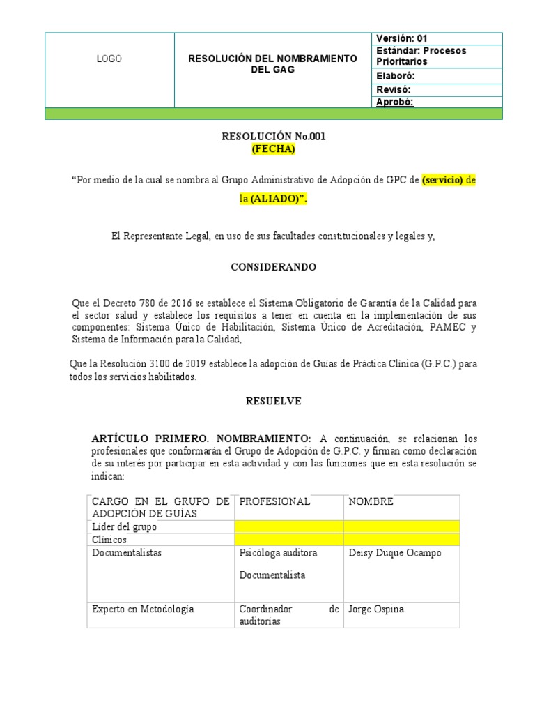 Resolución de Nombramiento Del Gag-001-Aaa | PDF | Adopción | Evaluación