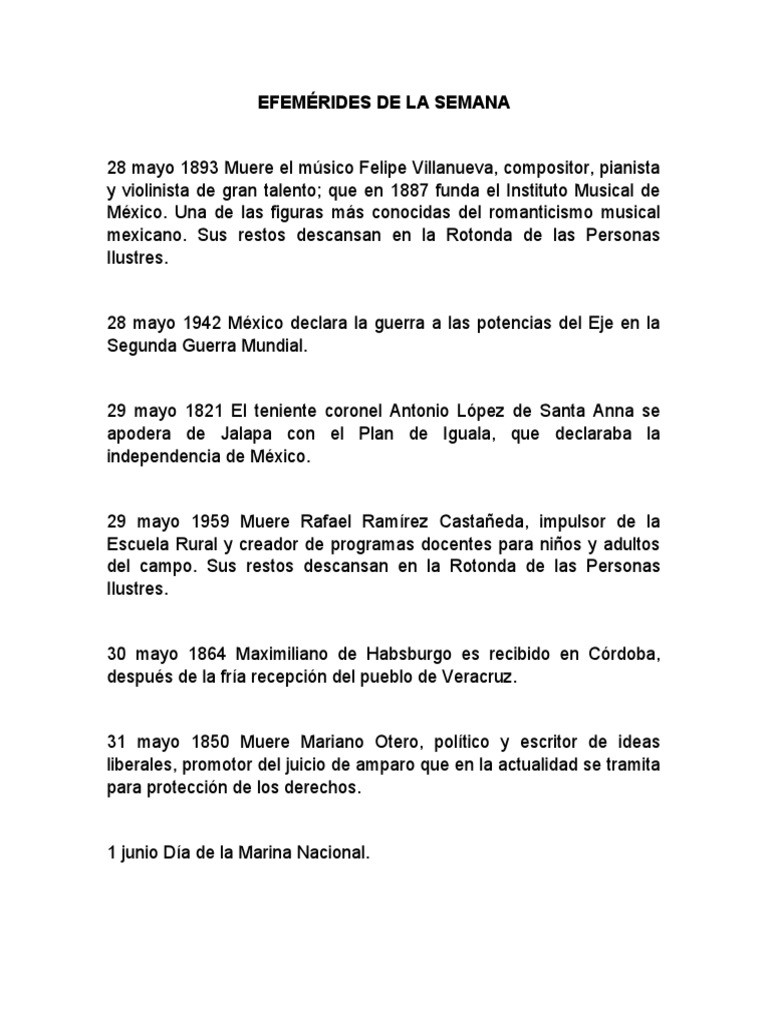 Efem rides De La Semana PDF