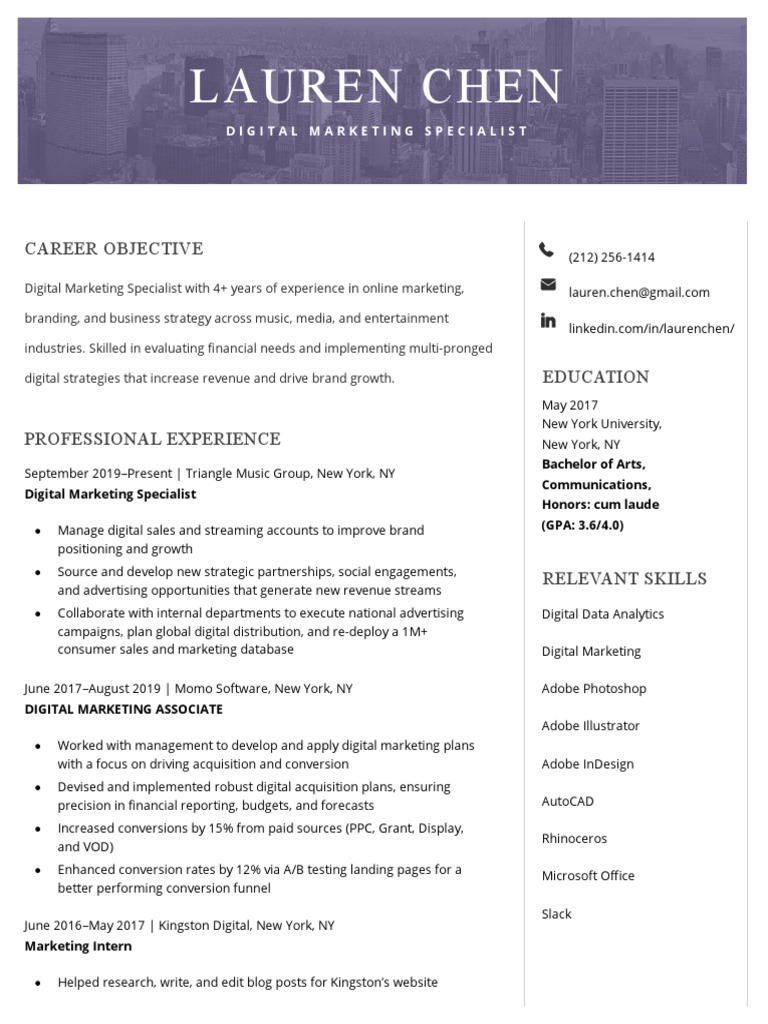 Majestic Modern Resume Template Violet | PDF | Digital Marketing | Résumé