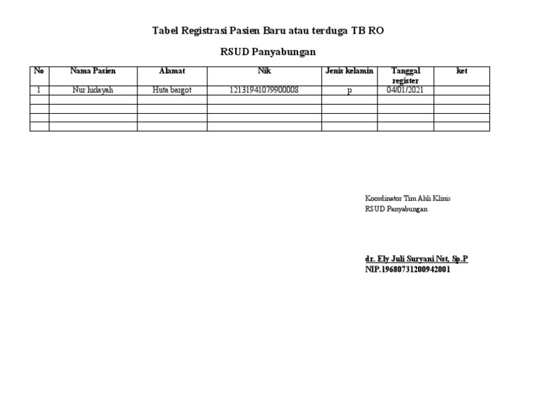 Tabel Registrasi Pasien Baru Atau Terduga TB | PDF