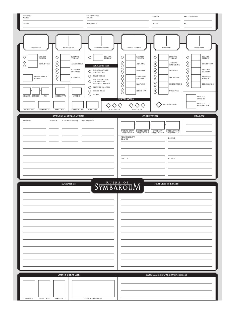 Symbaroum Character Sheet Template | PDF