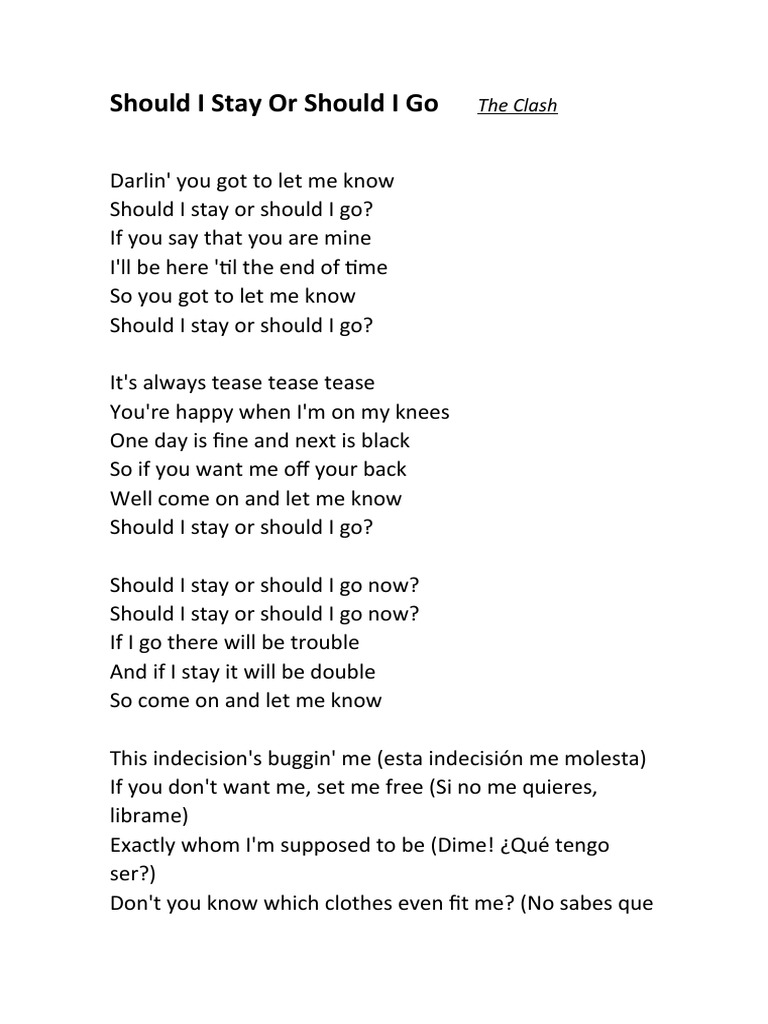 Should I Stay or Should I Go The Clash | PDF