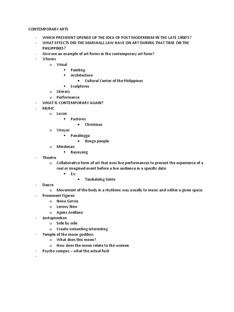 Contemporary Arts - Note (Reporting 1) | PDF