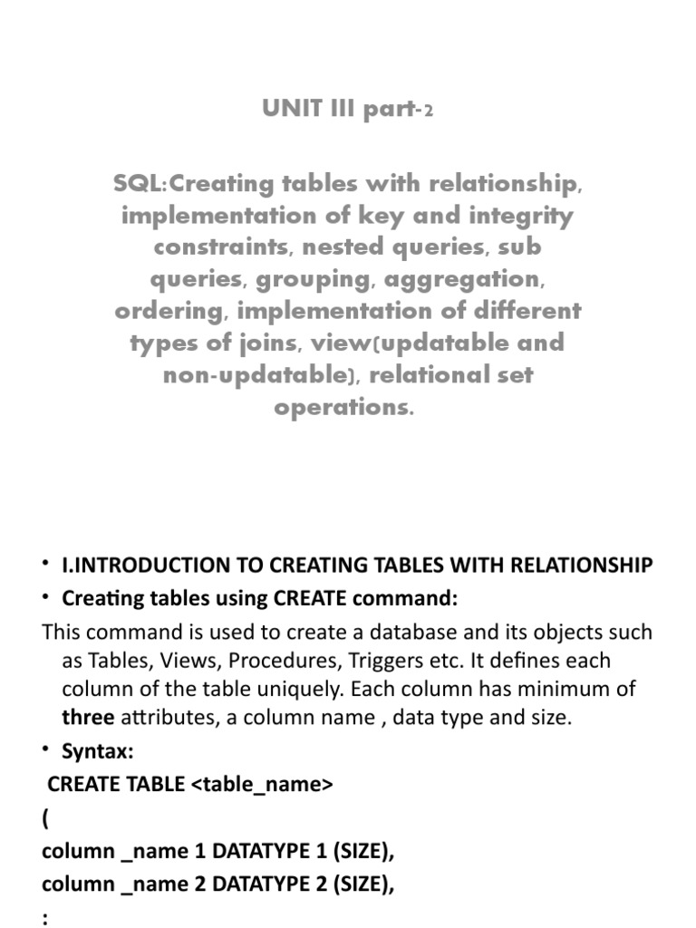 Unit-3 Dbms Part2 | PDF | Relational Database | Table (Database) Unit-3 Dbms Part2 | PDF | Relational Database | Table (Database)