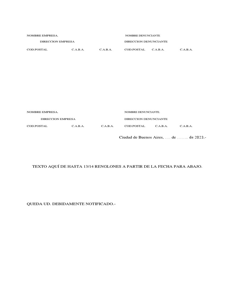 Modelo Carta Documento para Imprimir | PDF