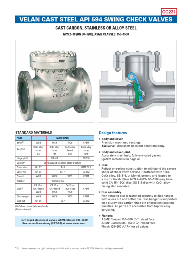 CC231 - Velan-F0114c - Cutsheet | PDF | Valve | Stainless Steel
