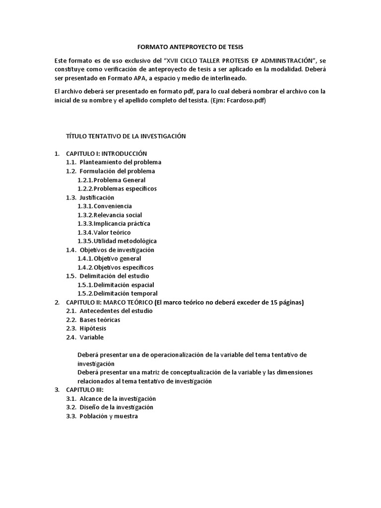 Formato Anteproyecto de Tesis | PDF